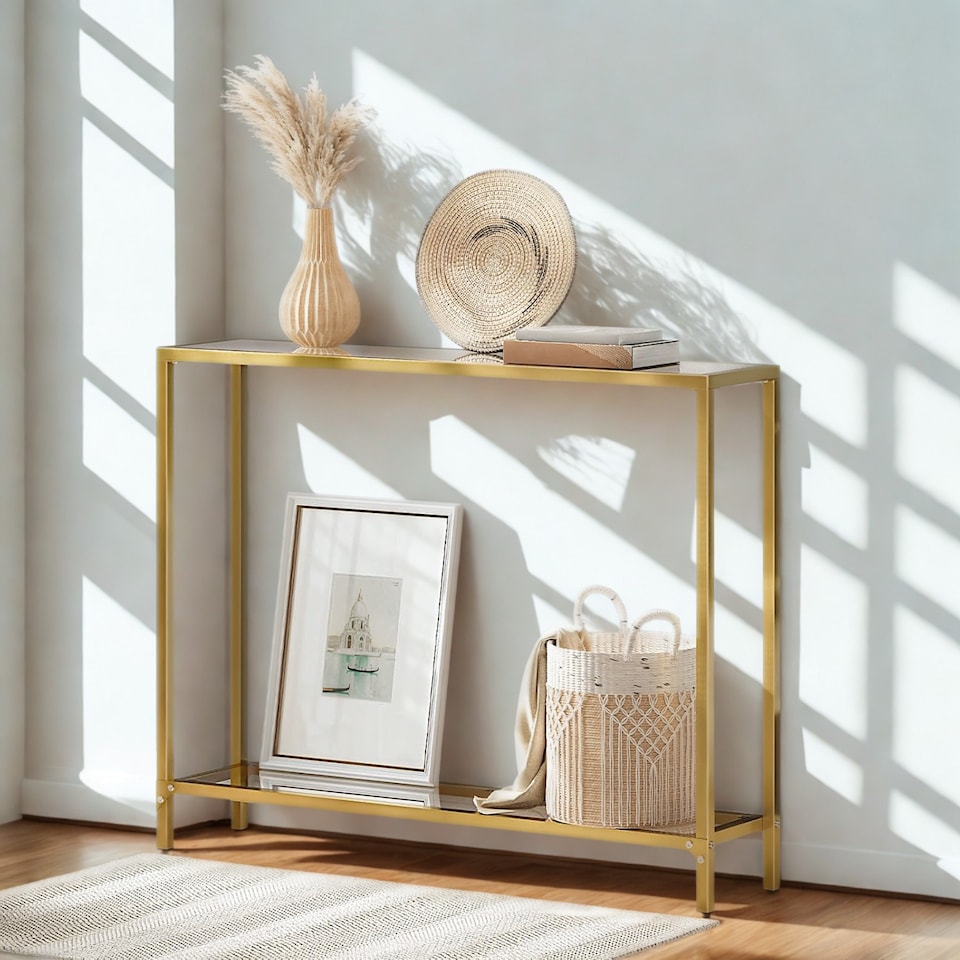 Industrial 2 Tier Entryway Hallway Console Table With Tempered Glass ...