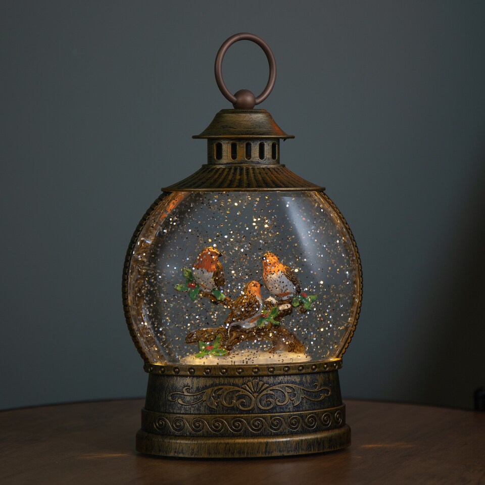 22cm Dual Powered Light up Antique Gold Christmas Robin Water Spinner ...