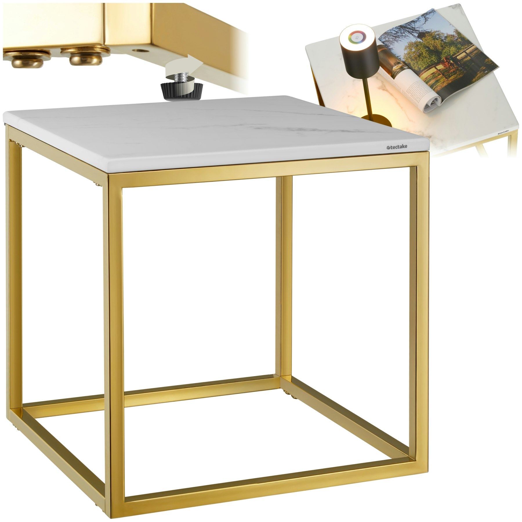 Side Table Alysia - marble top, square design | White | Gold - Tesco ...