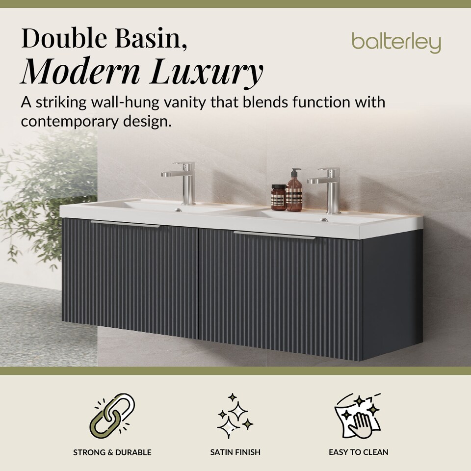 Balterley Fluted Wall Hung 2 Drawer Vanity Basin Unit with Double ...