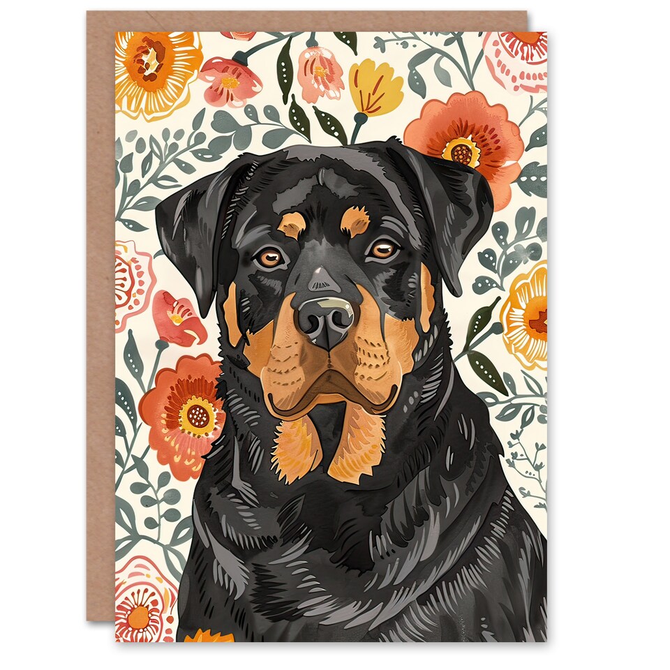 Greeting Card Rottweiler Dog Lover Bright Floral Pet Portrait Birthday ...
