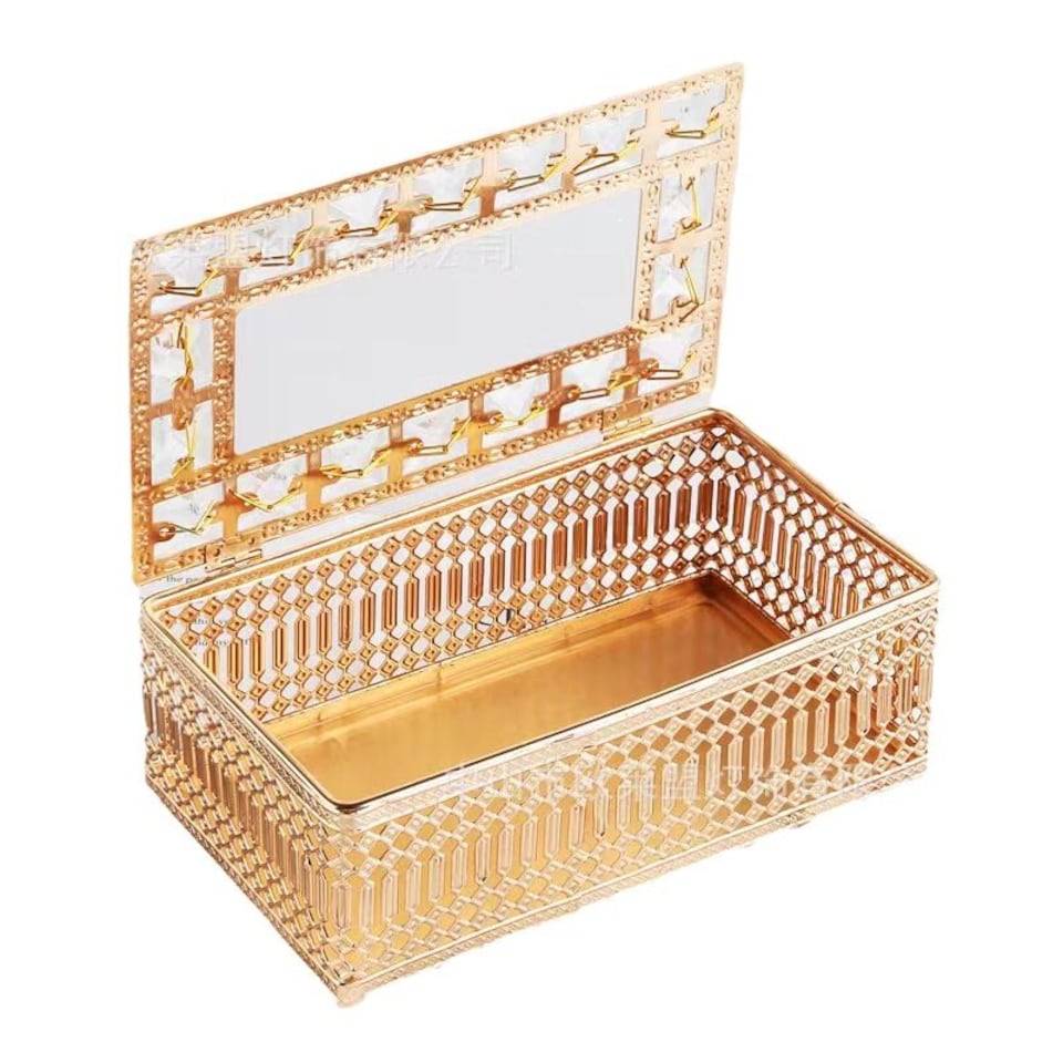 Crystal Paper Box Gold Toned Tissue Holder Vintage Decorative Square ...