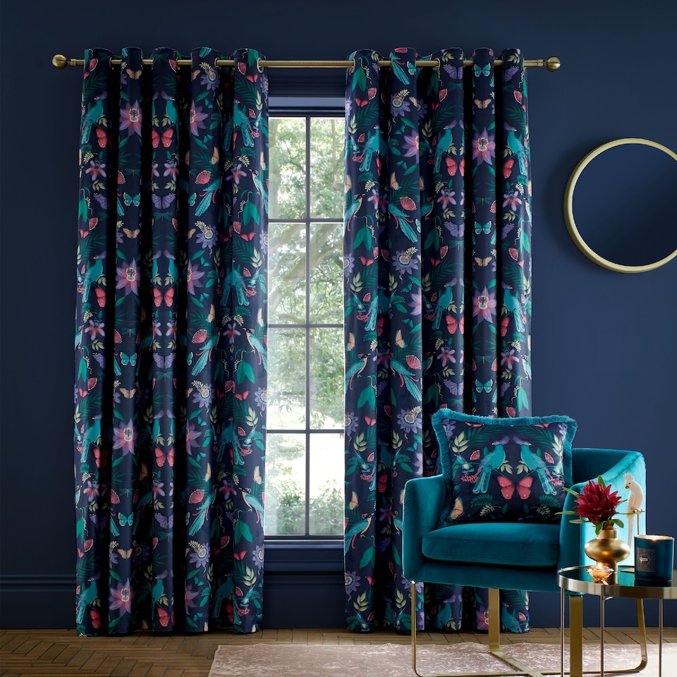Catherine Lansfield Mya Tropical Birds Eyelet Curtains | Blue | Navy ...