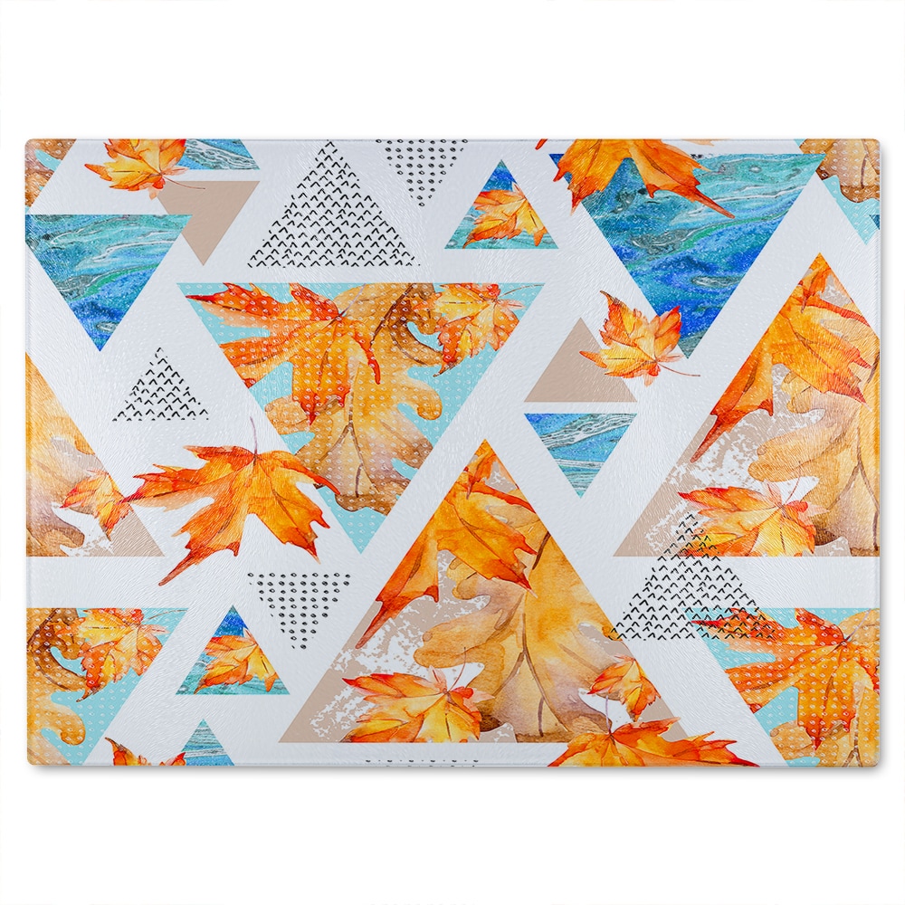 Autumn Geometrics With Maple Leaves Glass Chopping Board | Multi ...