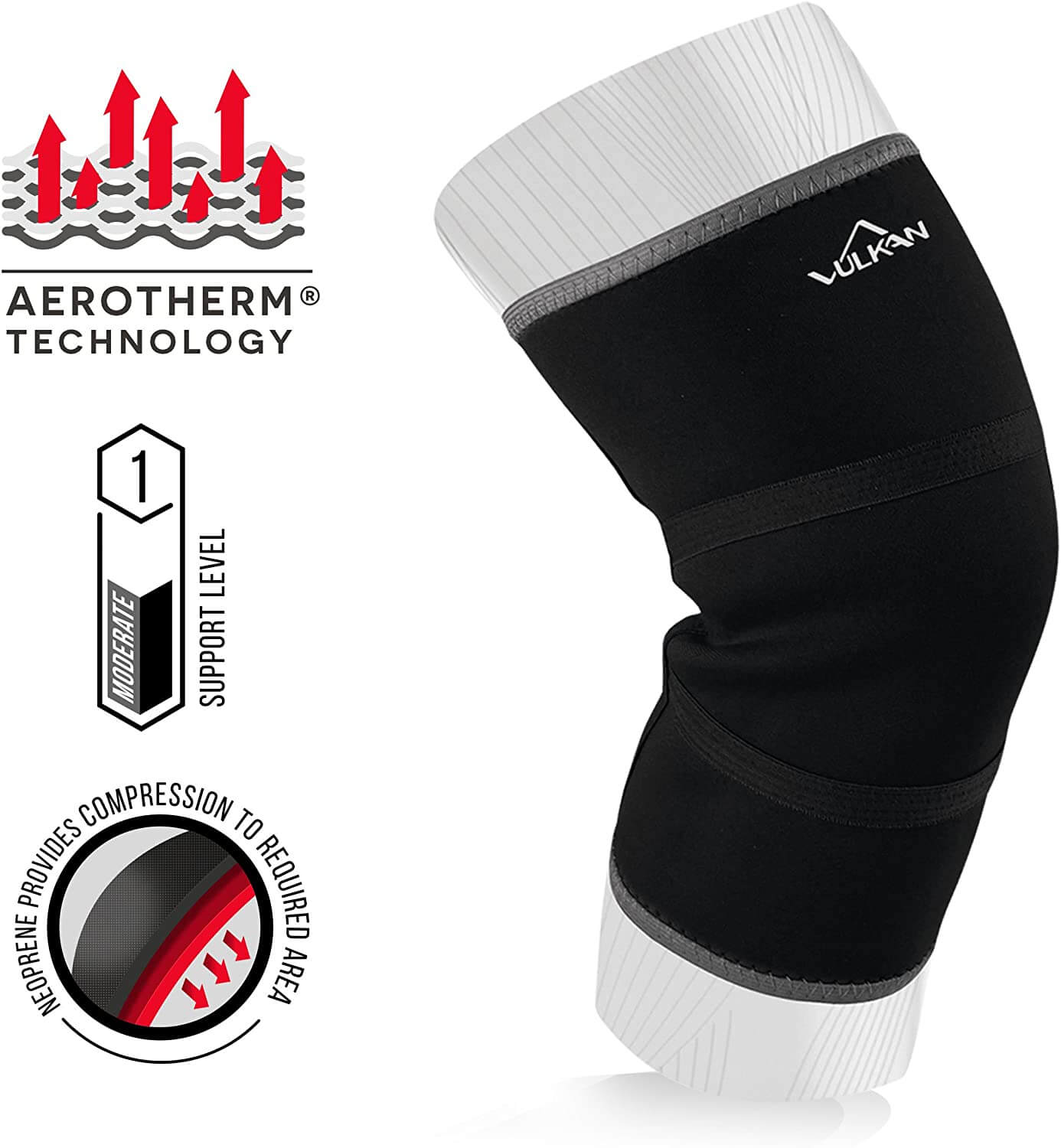 Vulkan Classic Knee Support - Contoured 3-Piece Neoprene Sleeve (3mm ...