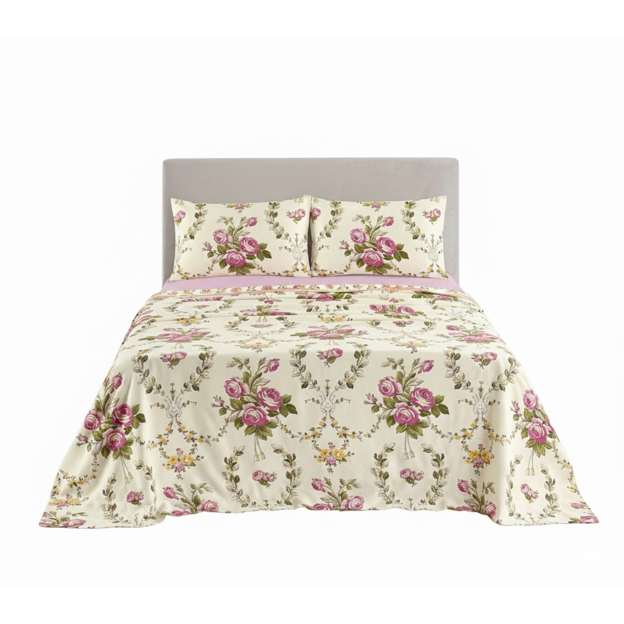 Soft Floral Brushed Cotton Fitted Flat Sheet And Matching Pillowcases ...