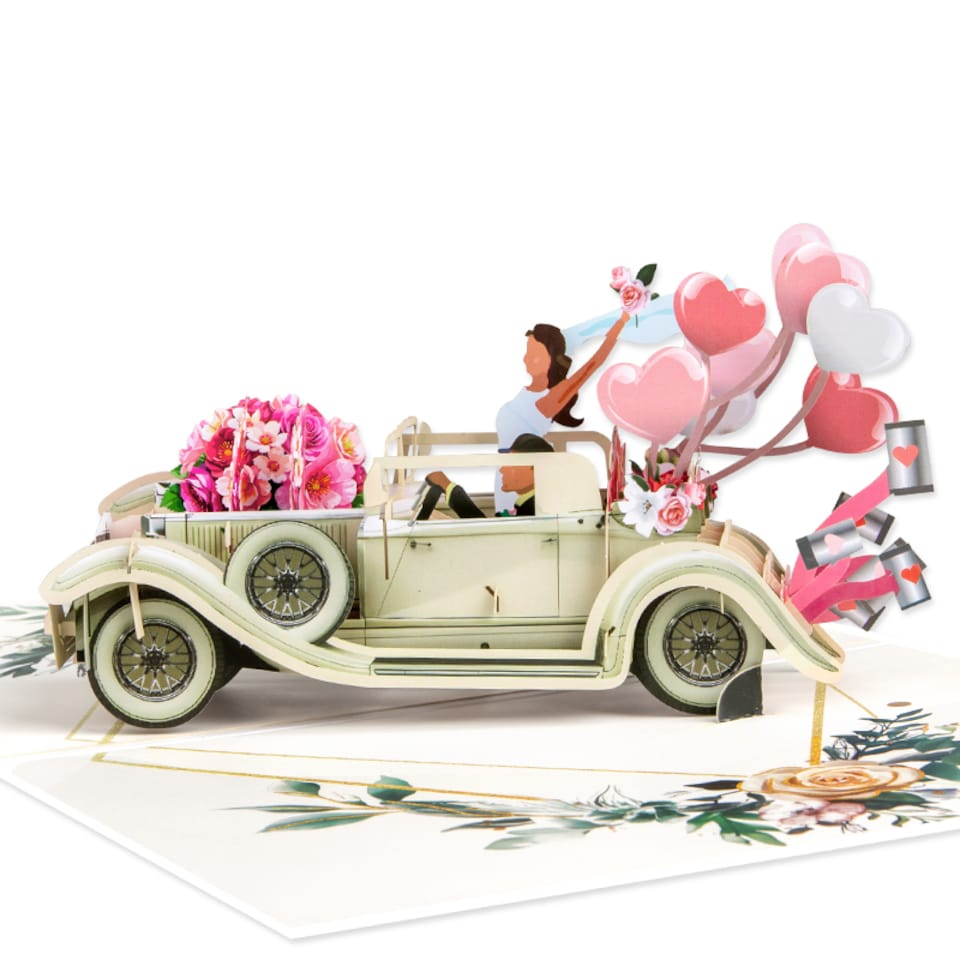 Vintage Car with Bride & Groom Just Married 3D Pop Up Wedding ...