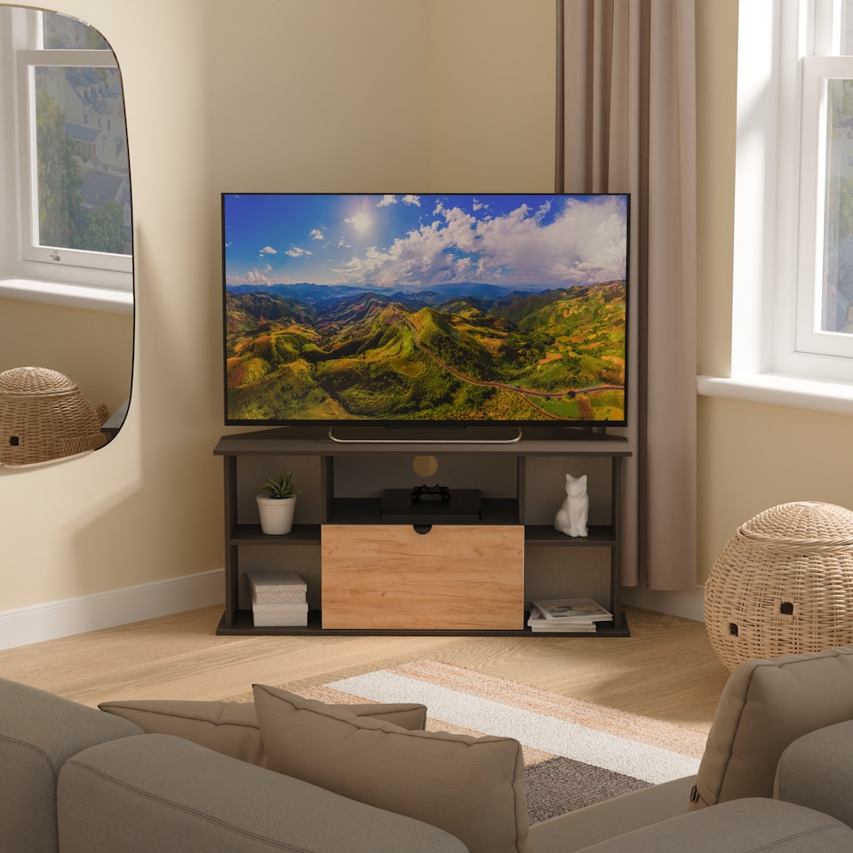 Norway Corner TV Stand in Gold Craft & Graphite (Ready Assembled ...