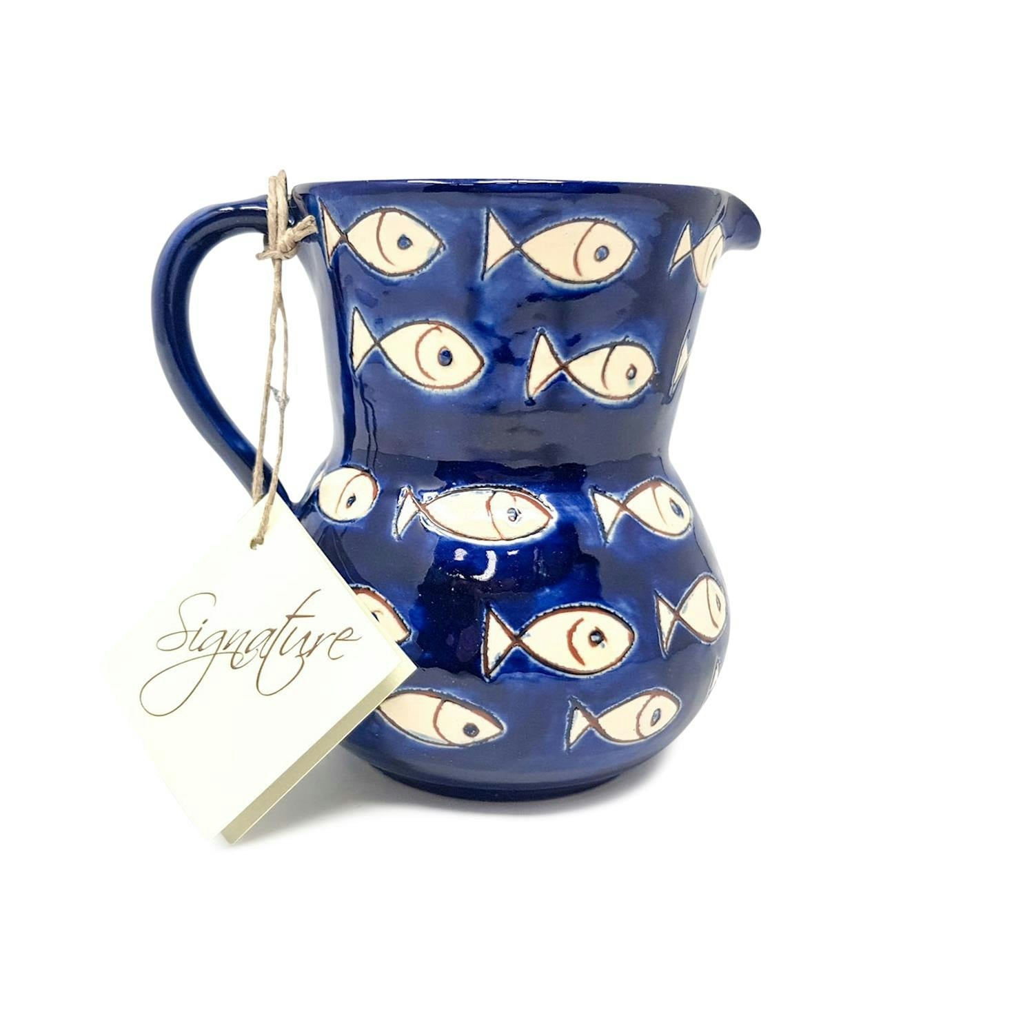 Verano Spanish Ceramics Signature Small Jug - 0.5L Blue & White Fish ...