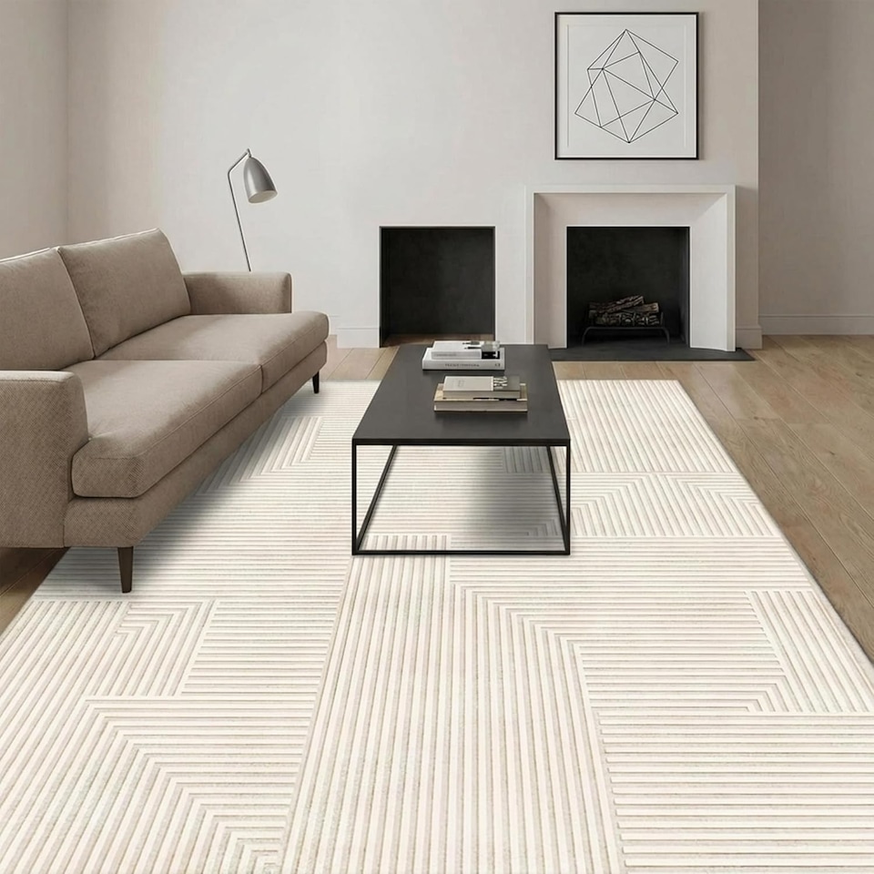 Short Pile Rectangular Lined Pattern Rug 140x200cm - Tesco Groceries