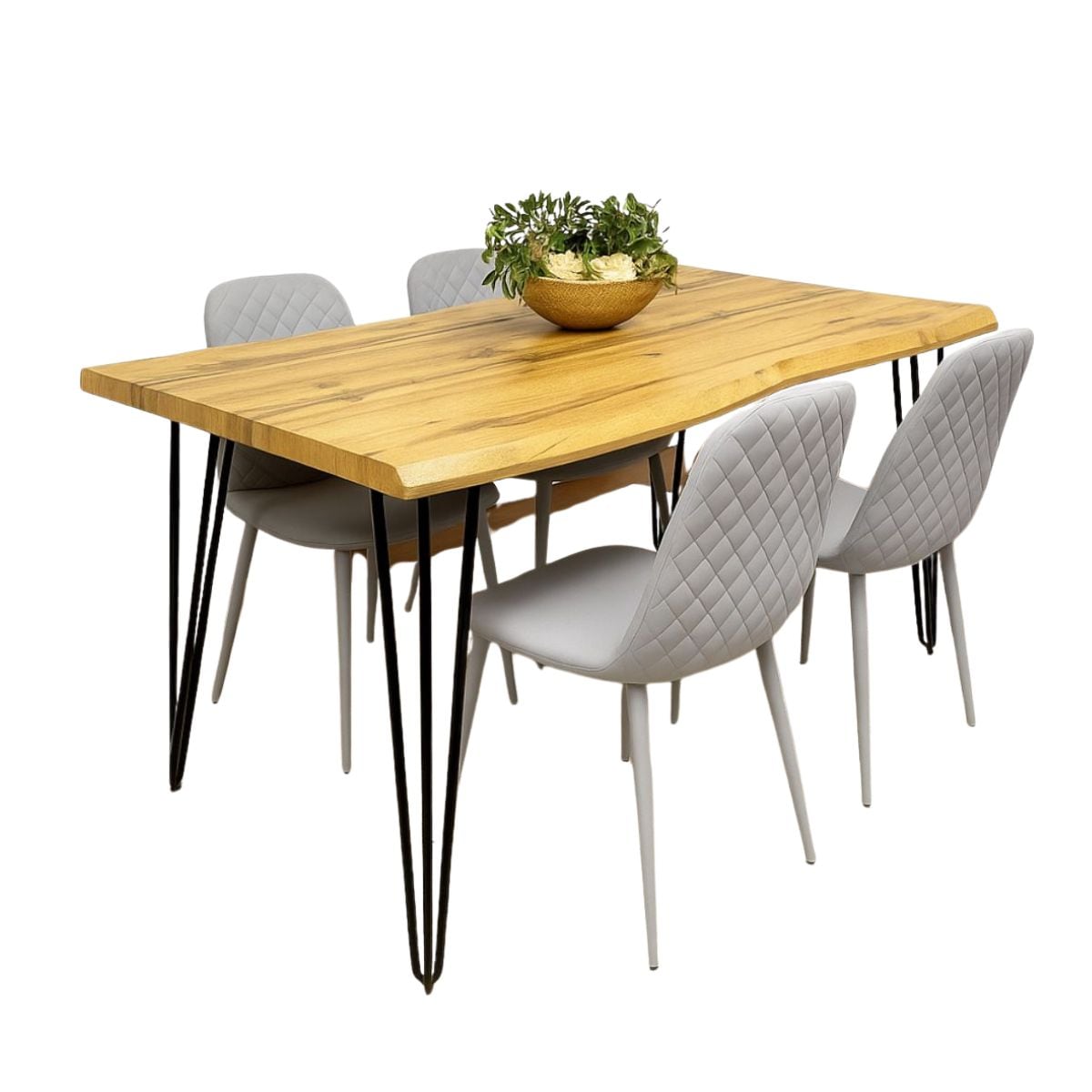 Modern Dining Table Set and 4 Grey Faux Leather Chairs Home Kitchen ...