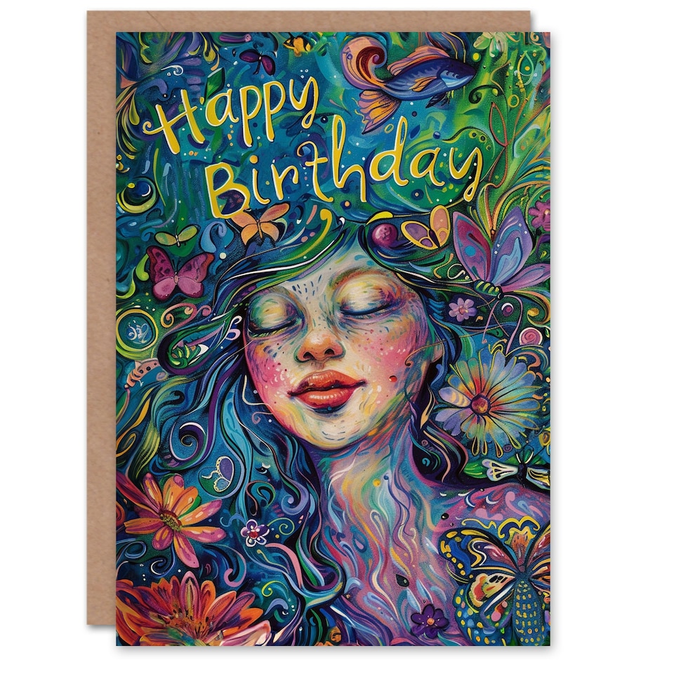 Flower Fairy Girl Trippy Colourful Portrait Her Birthday Card - Tesco ...