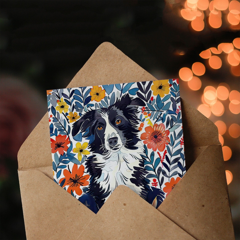 Greeting Card Border Collie Flower Field Dog Lover Watercolour - Tesco ...