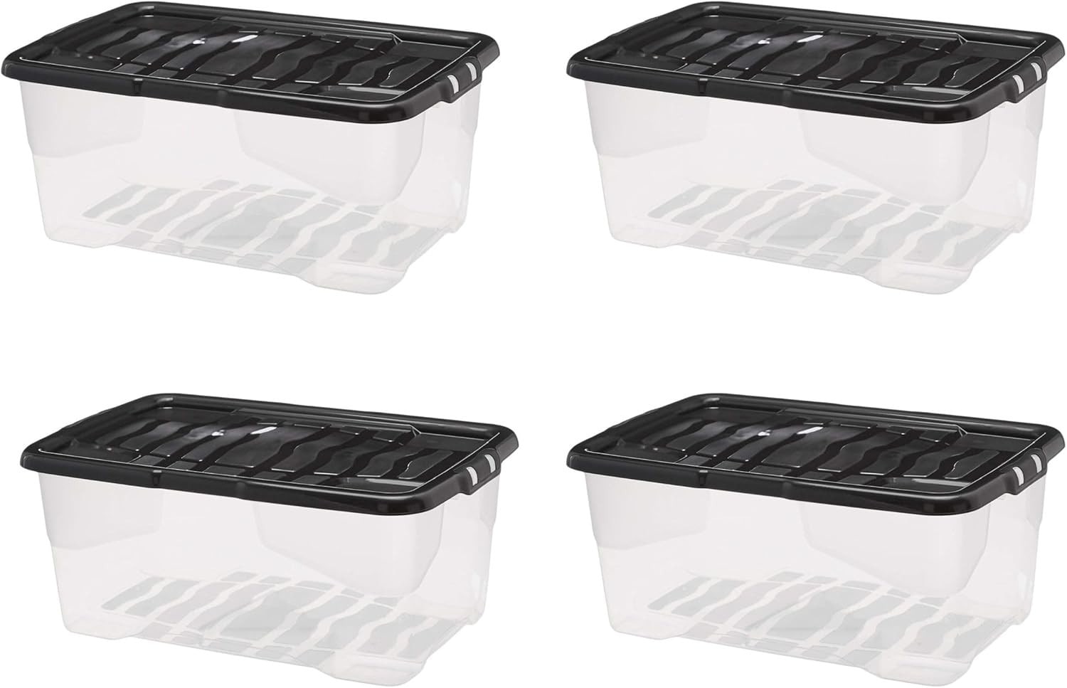 Strata 4 x 24L Curve Plastic Stackable Storage Boxes & Lids - Clear ...