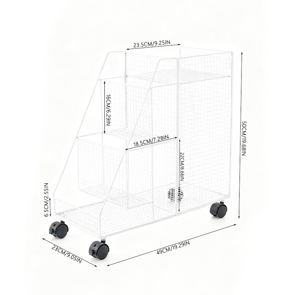 Living and Home Compact Rolling Storage Iron Cart for File Storage ...