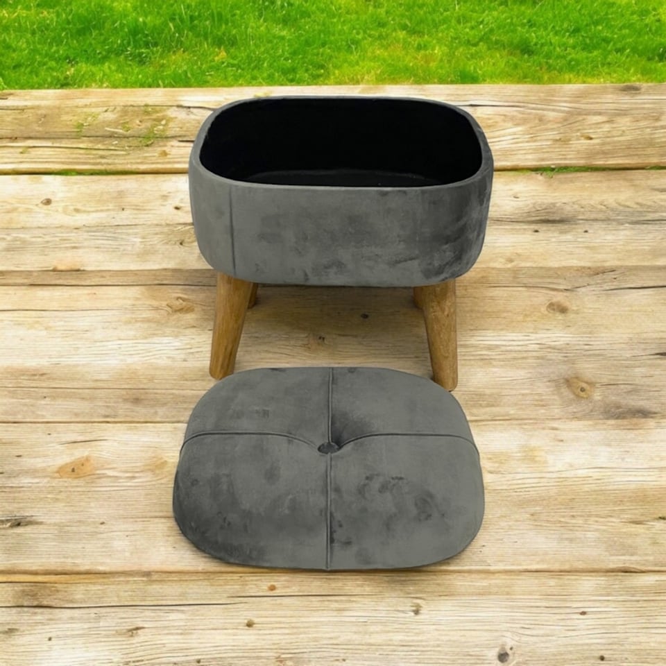 Stool - Wood/Velvet - L30 x W30 x H34 cm - Grey - Tesco Groceries