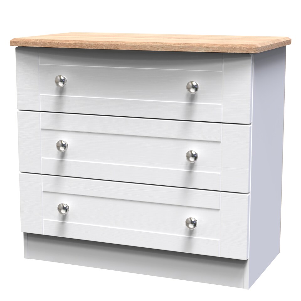 Cumbria 3 Drawer Chest of Drawers in White Ash & Bardolino Oak (Ready ...