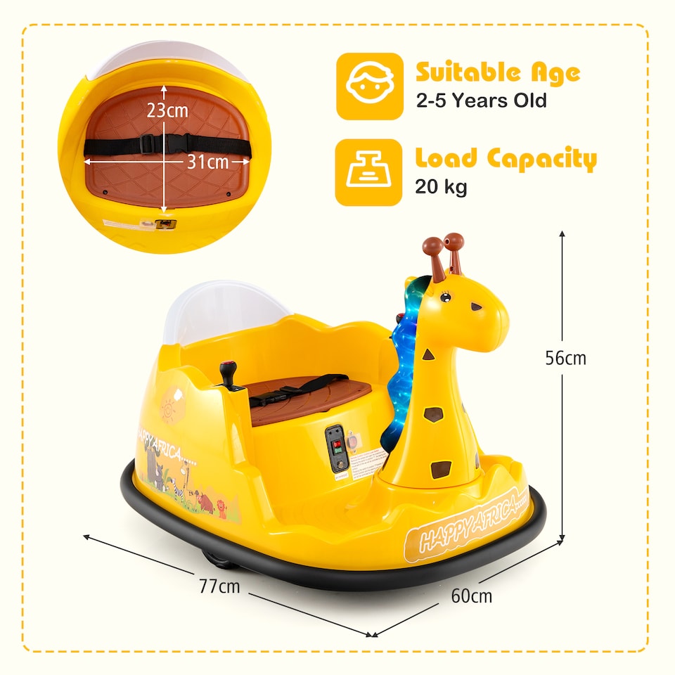 COSTWAY Giraffe Toddler Bumper Car 360° Spinning Yellow - Tesco Groceries