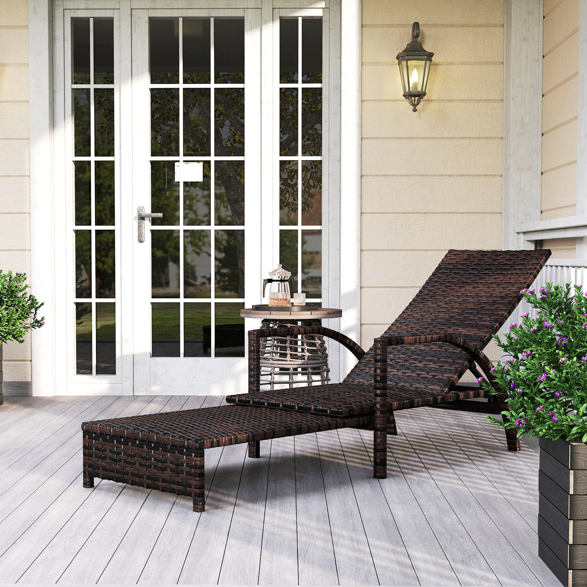 Outsunny PE Rattan Sun Lounger, Garden Lounger with 4-Level Adjustable ...