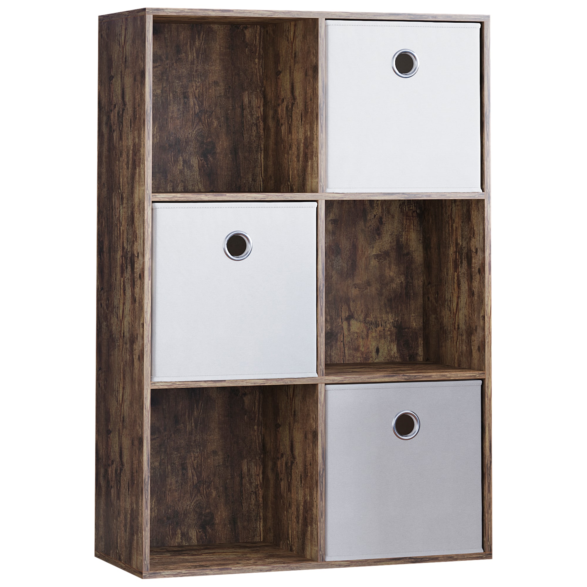 Vida Designs Durham 2x3 Cube Storage Unit, Dark Wood & Set of 3 White ...