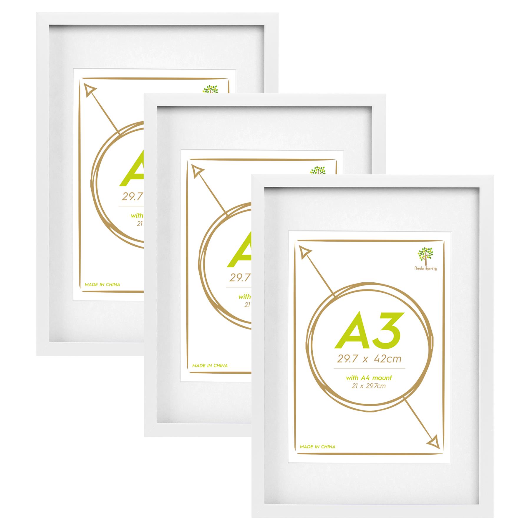 Nicola Spring 3x Photo Frames with White A4 Mount - A3 (12" x 17 ...