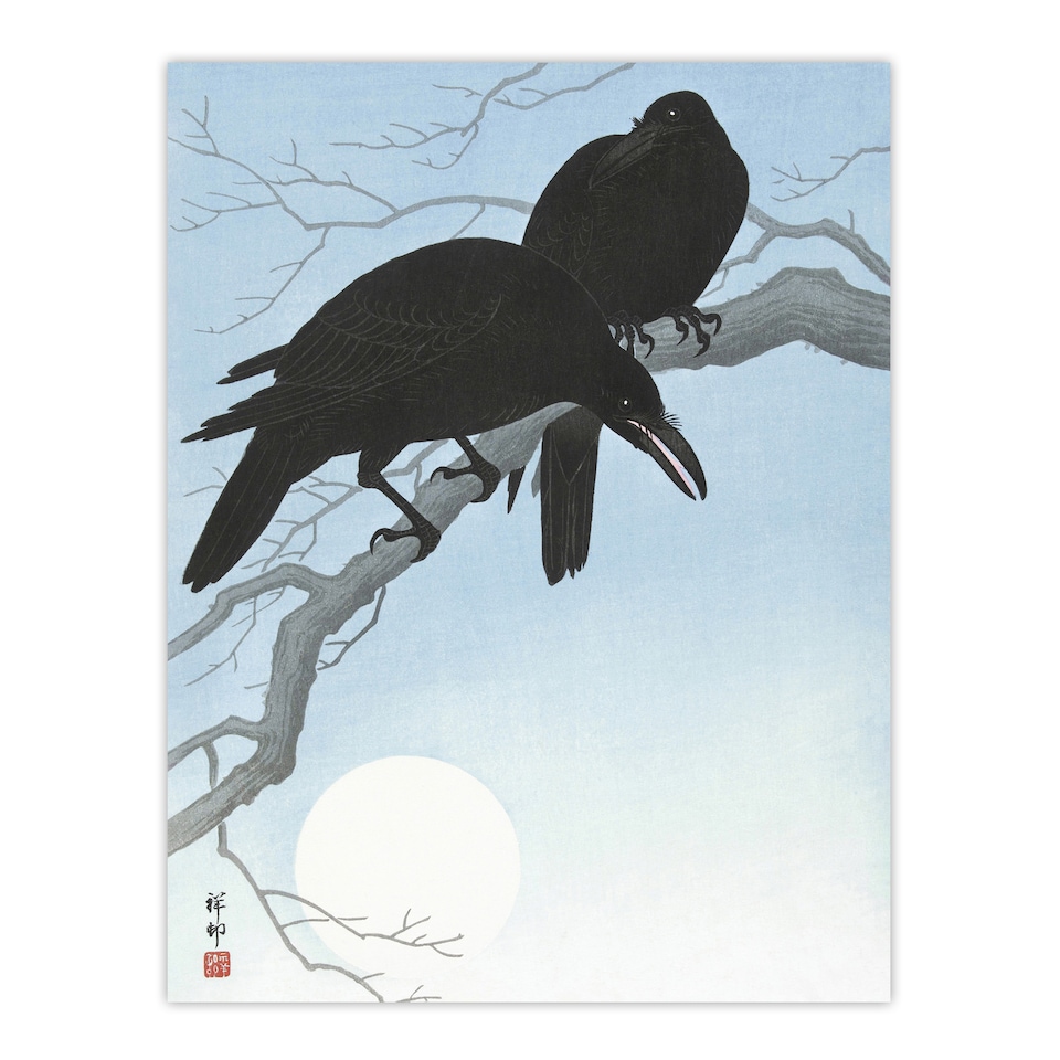 Two Crows On A Tree Branch Vintage Japan Wall Art Print Koson 12x16 ...