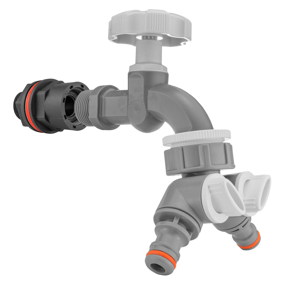 Water Butt Kit with Grey Dial Tap Dual Hose Splitter and 21mm Drill Bit ...