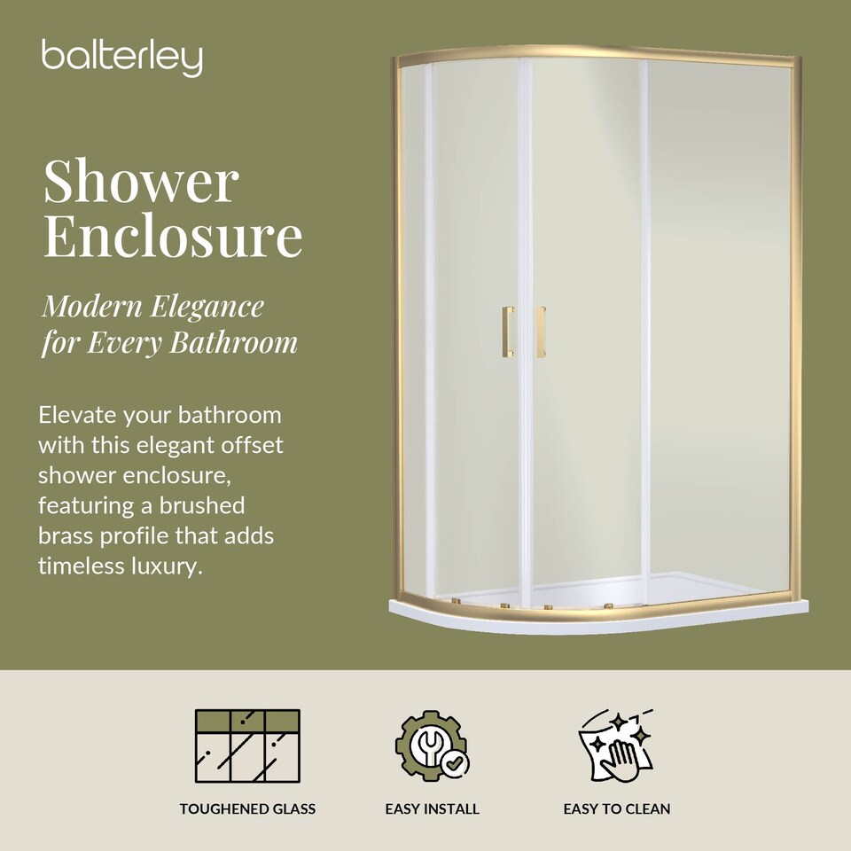 Offset Quadrant Shower Enclosure 1900 x 1200 x 900mm Brushed Brass ...