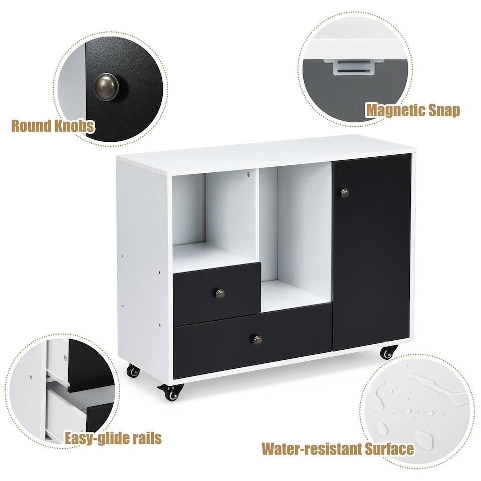 2-Drawer Mobile File Cabinet Rolling Printer Stand w/ 2 Open Storage ...