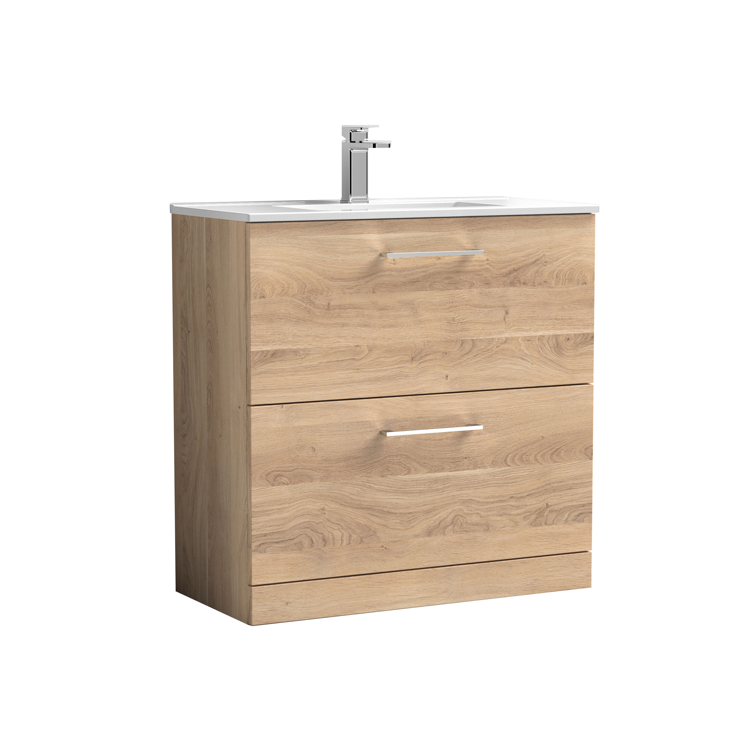 Bathroom 2 Soft Close Drawer, Floor Vanity Unit, Bleached Oak, 800mm ...
