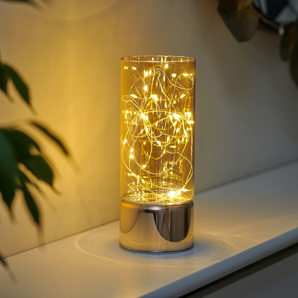 Auraglow Wire Rice Light - Glass Cylinder LED Battery Lantern | Gold ...