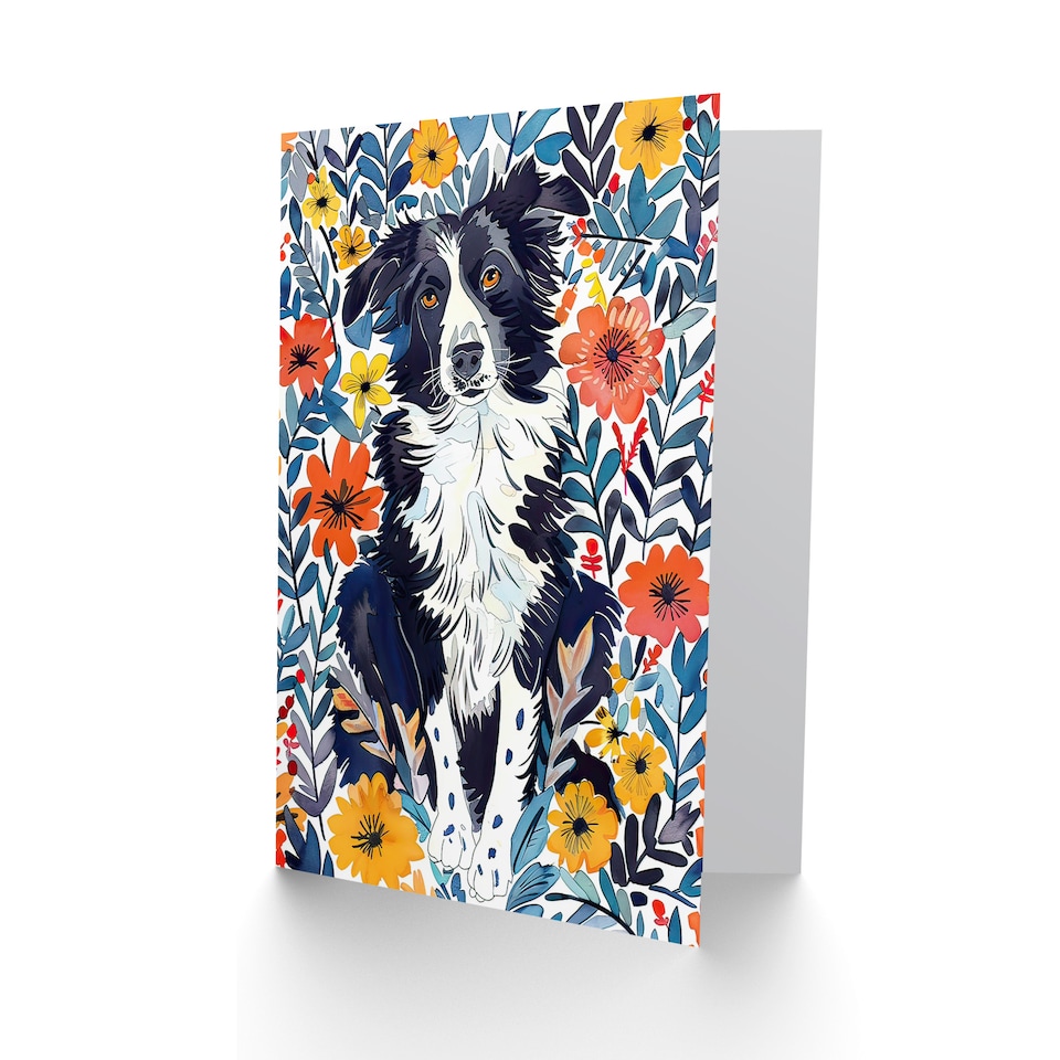 Greeting Card Border Collie Flower Field Dog Lover Watercolour - Tesco ...