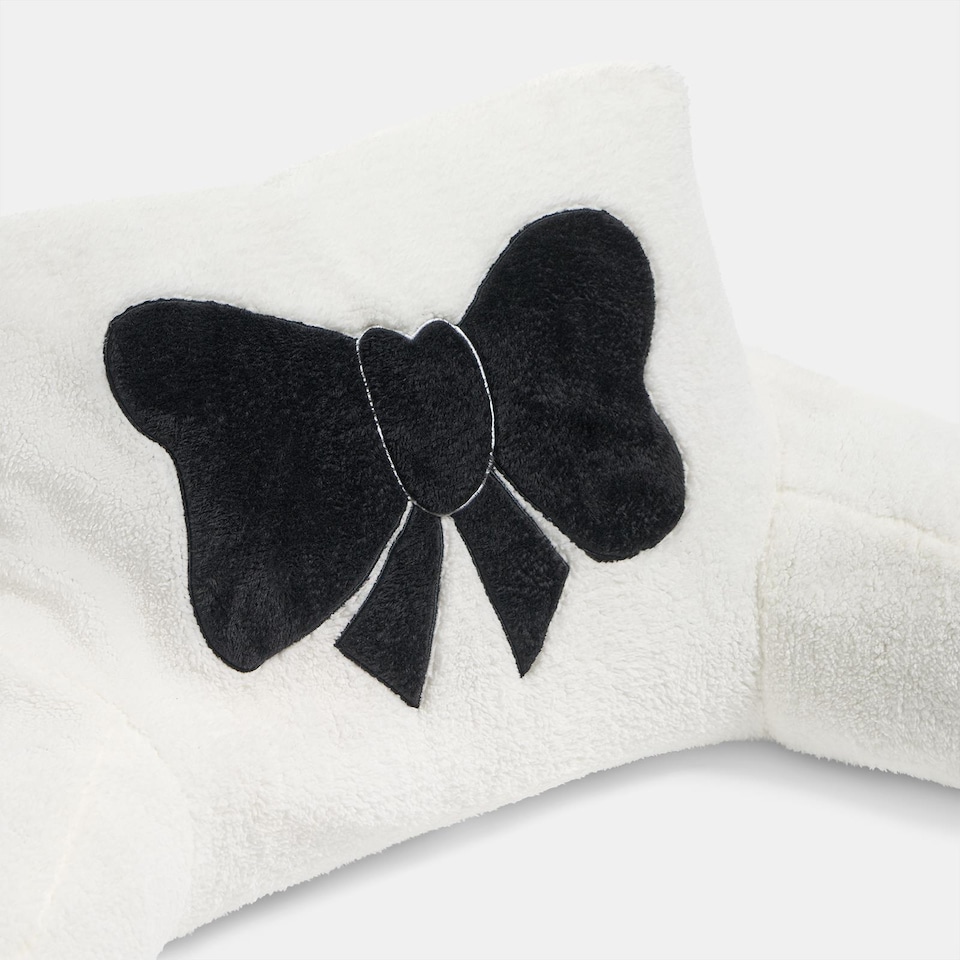 OHS Embroidered Bow Cuddle Cushion Teddy Fleece Reading Pillow | White ...