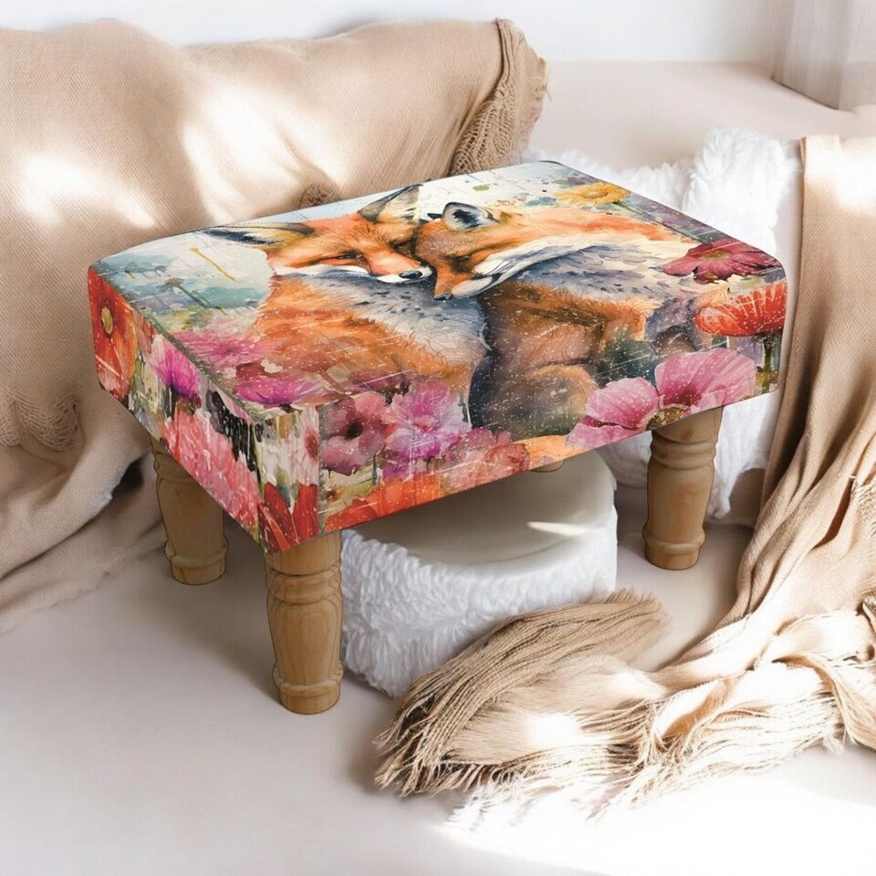 Fox Print Design Footstool - L26 x W40 x H26 cm - Tesco Groceries
