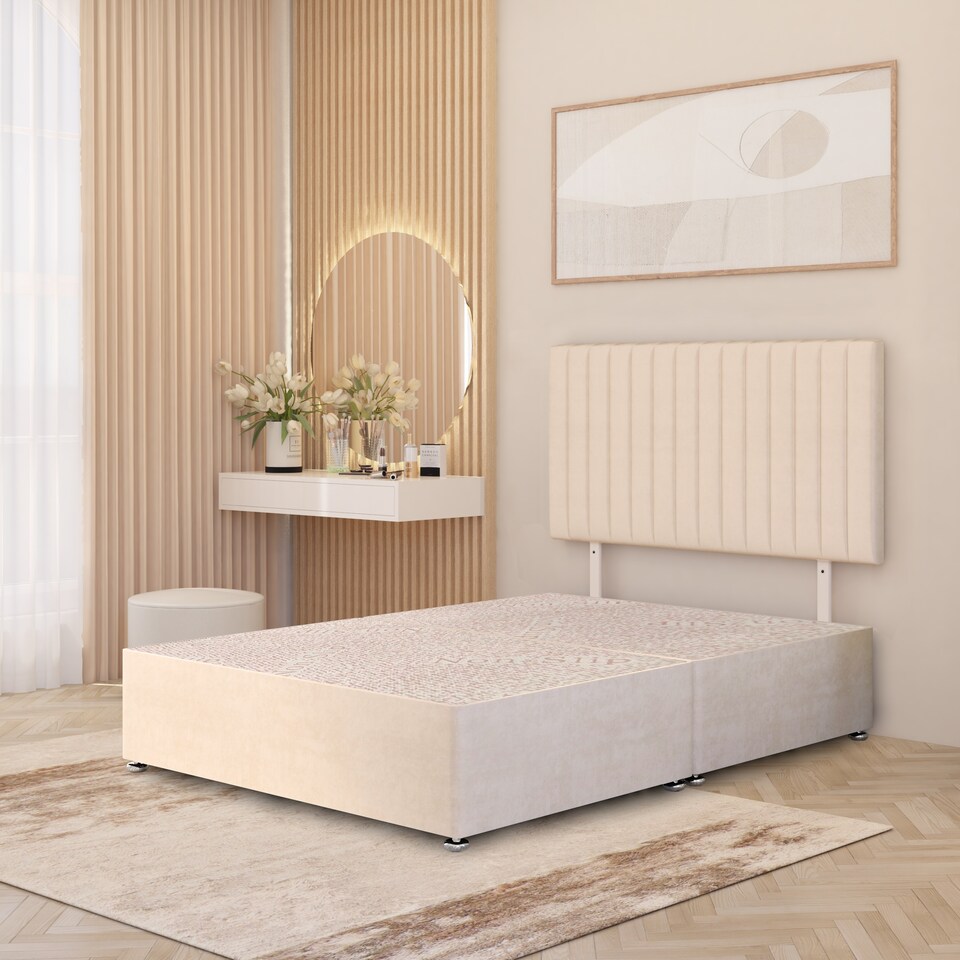 Texas Divan Bed Base with 30 Inch Headboard Plush Velvet | Cream ...