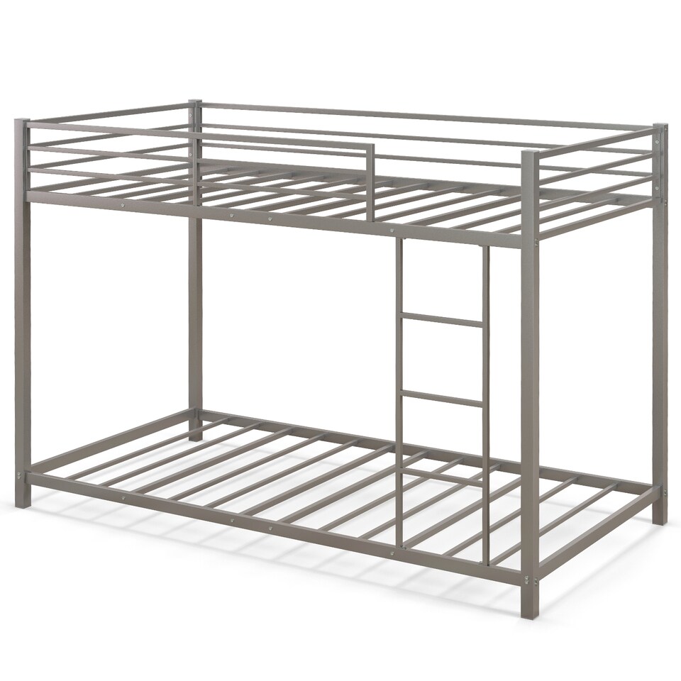 COSTWAY Metal Bunk Bed Low Profile Single Over Single Bunk Beds Ladder ...