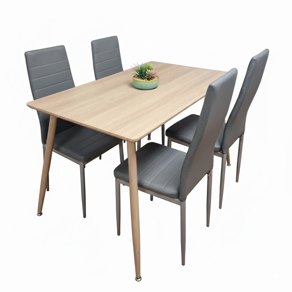 Dining Table Set with 4 Grey Faux Leather Chairs Kitchen Dining ...