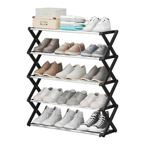 Living and Home Foldable 5-Tier Metal Shoe Rack - Black - Tesco Groceries