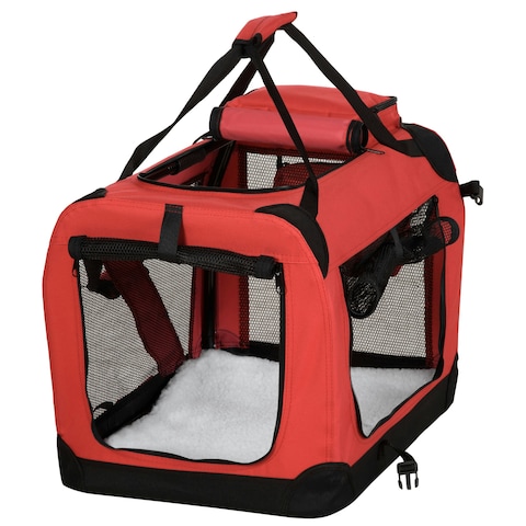 PawHut 60cm Foldable Pet Carrier, Soft Side Pet Travel Crate with Mat ...