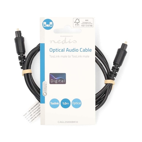 Nedis 1m Digital Audio Optical TosLink SPDif Cable, Optical Male to ...