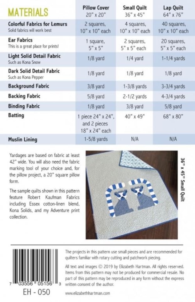 Elizabeth Hartman Lana Lemur Quilting Pattern – Quilt - Tesco Groceries