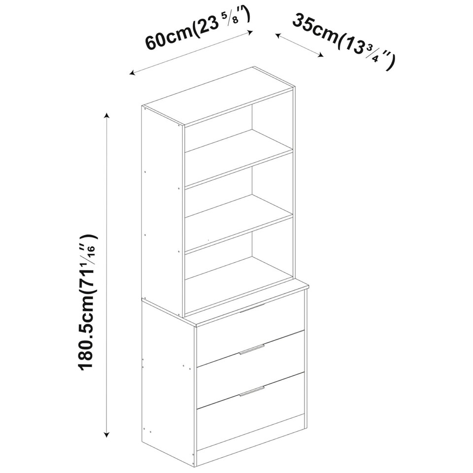 3 Drawer Tier Wooden Storage Chest Cabinet & Display Bookcase Shelving ...