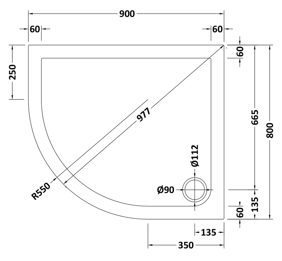 900mm x 800mm Premium Shower Tray - Left Hand Offset Quadrant - Slate ...