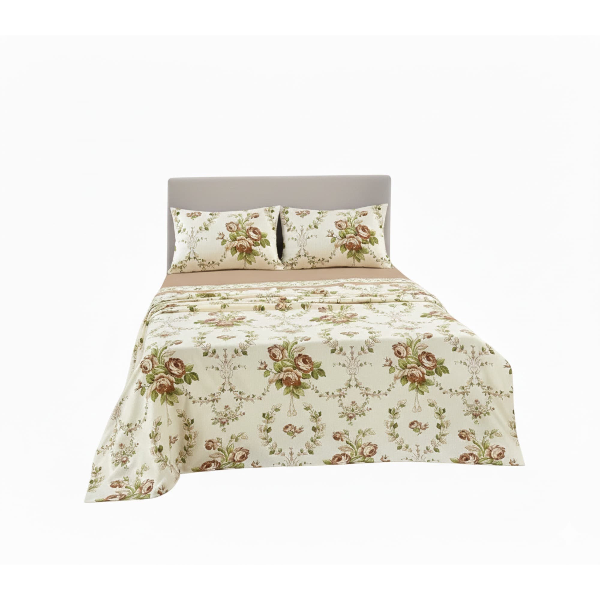 Soft Floral Brushed Cotton Fitted Flat Sheet And Matching Pillowcases ...