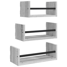 3 Piece Wall Shelf Set with Bars Grey Sonoma Engineered wood - Tesco ...
