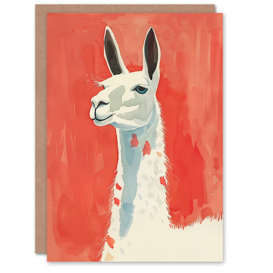 Greeting Card Llama Drama Red Watercolour Animal Portrait Birthday ...