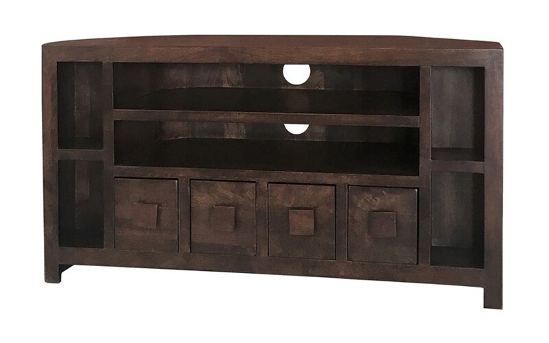 Dakota Plus Corner TV Unit - Mango Wood - L43 x W104 x H55 cm - Dark ...