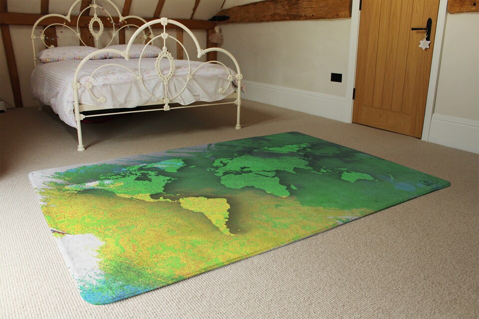 World Map Yellow And Green Rug | Multi - Tesco Groceries