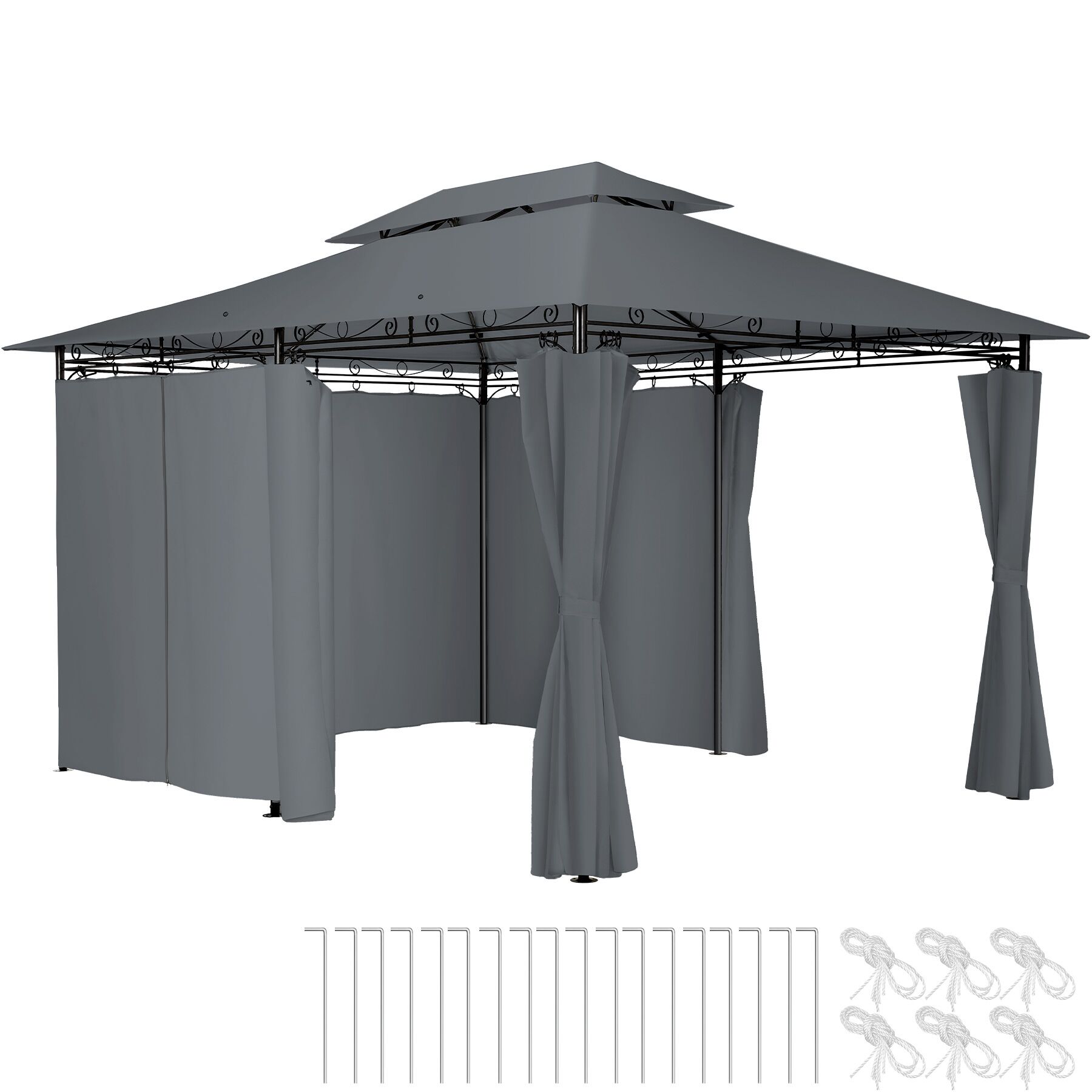 Gazebo Emine - 4 x 3 m, double roof system, 6 side panels, water ...