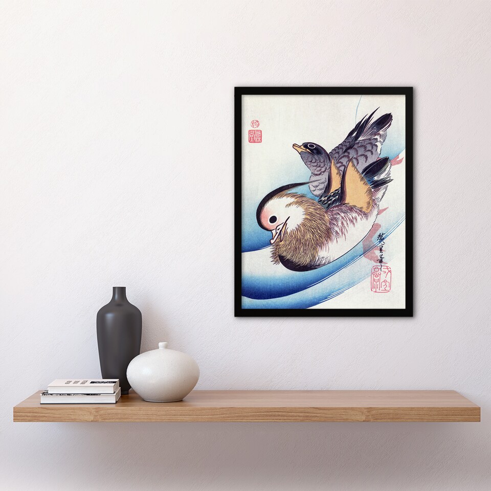 Utagawa Hiroshige Framed Wall Art Print Two Mandarin Ducks in a Lake ...